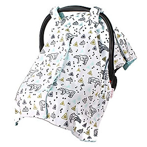 Top Tots Deluxe Baby Car Seat Canopy Cover, Kaleidoscope Bear, Minky Dot, White