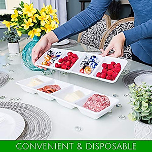 Plasticpro 4 Sectional Rectangle Plastic Disposable Serving Tray/Platter 5 X 16 Clear Pack of 2