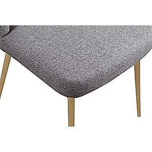 Meridian Furniture Eleanor Collection Modern | Contemporary Linen Upholstered Dining Chair with Channel Tufted Wing Back and Brushed Gold Legs, Set of 2, 20" W x 23.5" D x 35.5" H, Grey