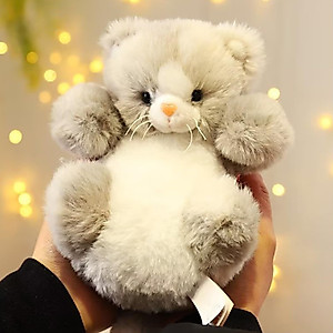 Kitten Stuffed Animal with Bed, Furry Cat Soft Toy, Kids Cuddly Kitty Toy Plush Cat for Kids Girls Boys 3 Years Up Yellow 10"