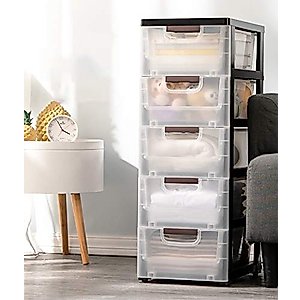 TENGZHENSHOP 5-Drawer Rolling orage Cart on Wheels, Clearview Craft orage ntainers Bins, Black Frame & Clear orage Drawers