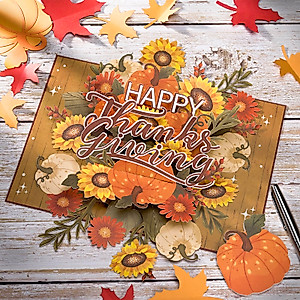 POPWOW Happy Thanksgiving Pop Up Card, Pumpkin, Flowers, Envelopes, Thanks Giving Themed, Thankful 3D Popup Greeting Cards, Ideal Gifts for Mom, Sister, Grandma, Girl, Women, 5x7