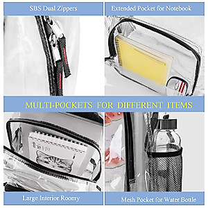 Fomaris Clear Backpack Heavy Duty Clear Bookbag Transparent Backpack See Through Plastic Bookbag for School, Work,Stadium,Travel,Security,Festival,College ( Black)