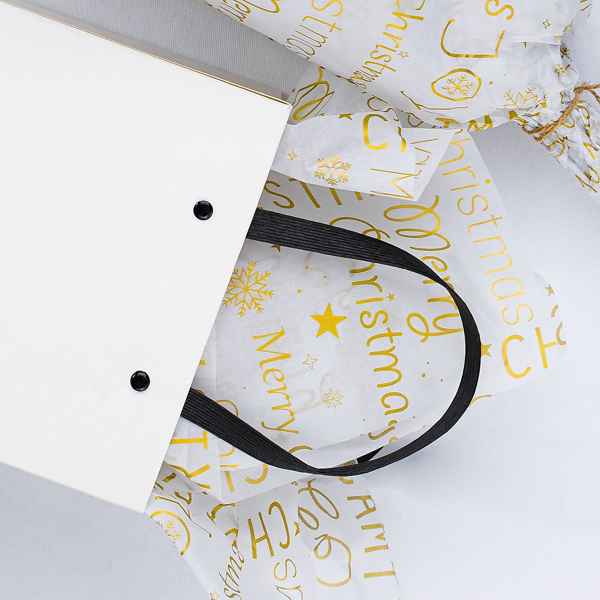 MR FIVE 60 Sheets White with Gold Merry Christmas Tissue Paper Bulk,20" x 14",Gold Christmas Tissue Paper for Gift Bags,Merry Christmas Tissue Paper