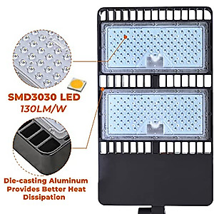 LED Parking Lot Lighting 300w - 39,000 Lumen - Super Efficiency LED Shoebox Pole Light - 5000K Bright White - Replaces 1200W Halide – Outdoor LED Area Lights – Trunnion Mount Yoke – ETL & DLC Listed