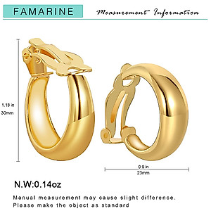 FAMARINE Gold Hoop Clip on Earrings for Women Fashion Hoops Clip Earrings Non Piercing Earrings