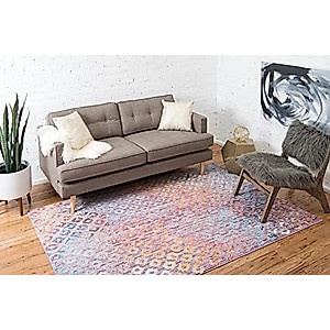 Unique Loom Rainbow Collection Geometric Abstract Modern Watercolor Lilac Area Rug (7' 0 x 10' 0)