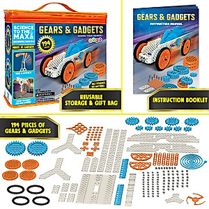 Gears & Gadgets 194pc Kids Building Toys - Build Large & Small Robotic Projects - STEM Toys for Kids Education - Construction Building Kit - Engineering Activities Science Kits for Kids Age 8-12