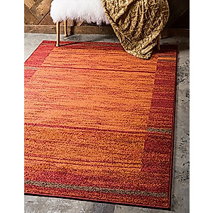 Unique Loom Autumn Collection Modern Contemporary Casual Abstract Area Rug, Rectangular 5' 0 x 8' 0, Terracotta/Burgundy Border