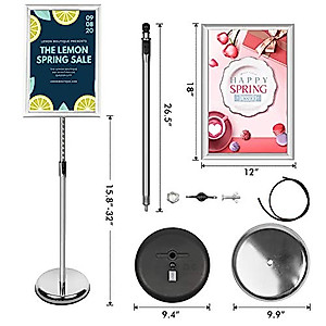 DISPLAYSWORKER Adjustable Poster Sign Stand,Floor-Standing Sign Holder with Heavy Duty Pedestal,Aluminum Snap-Open Frame for 8.5 x 11 Inch, Silver (8.5 x 11)