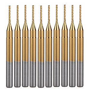 HOZLY 10Pcs 1/8'' Shank 0.8mm Titanium Coat Carbide End Mill Engraving Bits CNC Rotary Burrs Tool for PCB Mould Plastic Fiber Carbon Fiber Hardwood