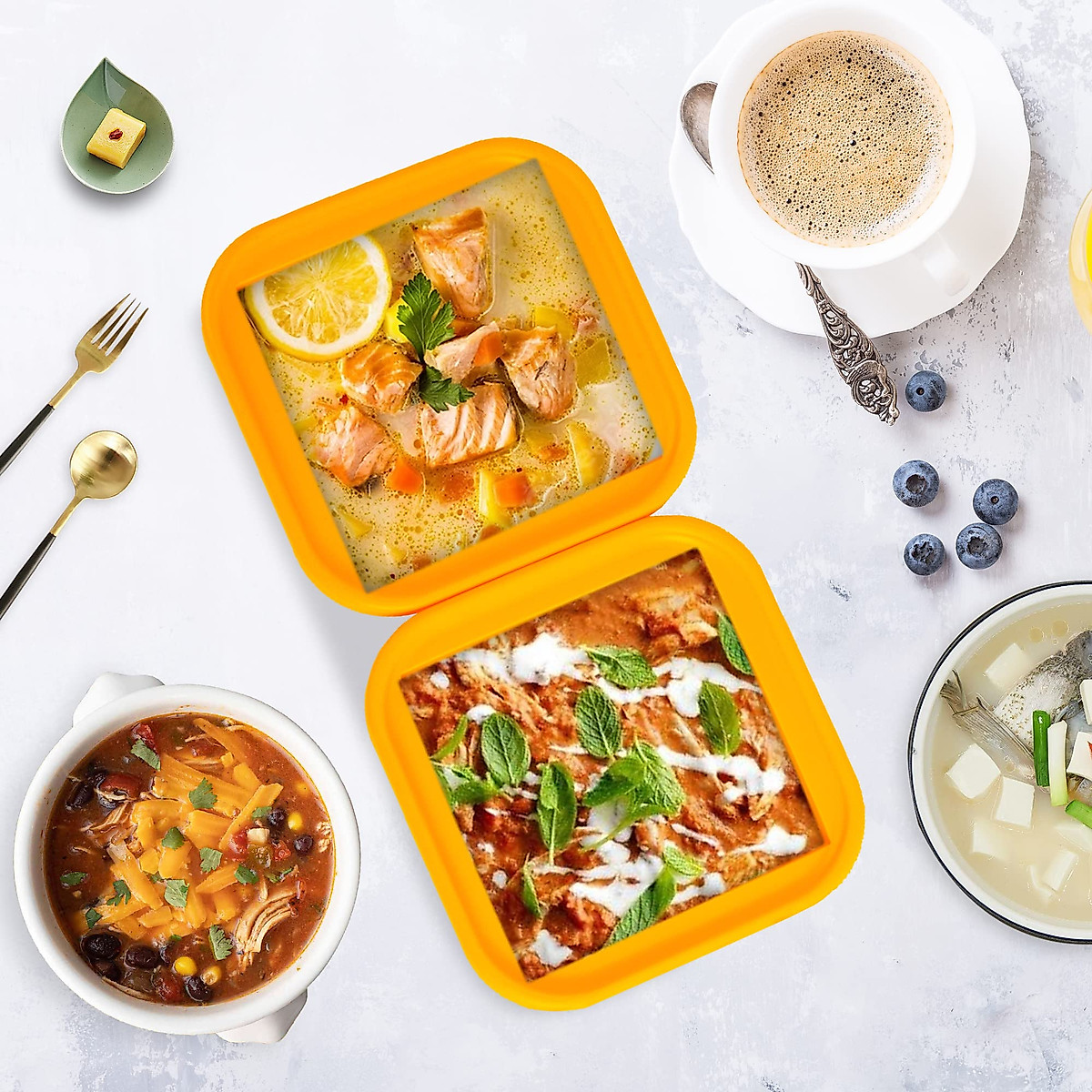 NAKTOW Silicone Freezing Tray with Lid - 2-Cup 4 Pack Freezer Containers,Make 1 Perfect Freezing,Storing Soups, Foods, Stews, Dips or Sauces Simple and Convenient Color Orange