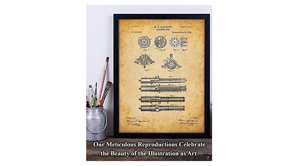 Gatling Machine Gun Patent Print - Unique Decor Gift