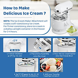 Ice Cream Maker Attachment for KitchenAid Stand Mixer, 2 Quart Frozen Yogurt Ice Cream & Sorbet Gelato Maker Bowl Fits for 4.5 Qt and Larger Stand Mixers, Not for Artisan Mini 3.5Qt Mixer