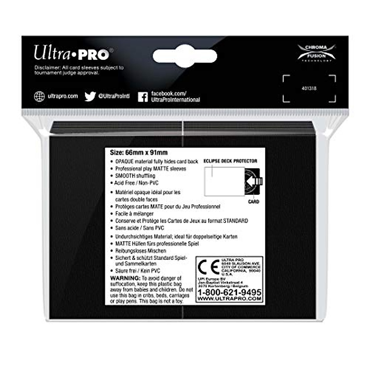 Ultra Pro E-15613 Eclipse Standard Matte Sleeves 100 Pack-Jet Black