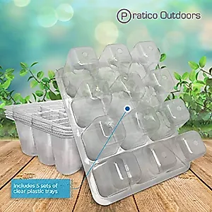 Pratico Outdoors 12 Cell Plastic Seed Starter Tray Kit, Clear, 5 Pack
