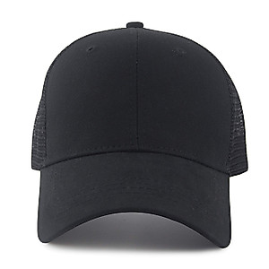 Muryobao Womens Ponytail Baseball Cap Messy High Bun Ponycap Adjustable Snapback Summer Sun Hat Plain Trucker Dad Hat Mesh Black