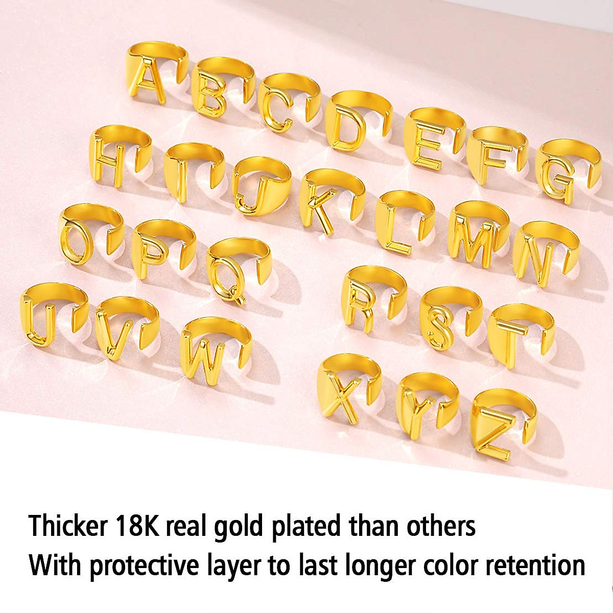 FindChic Custom Name Ring, Personalized Initial Ring, Letter C Statement Cuff Rings for Women Alphabet Knuckle Ring Engravable 18K Gold Plated Resizable Fashion Jewelry Gift