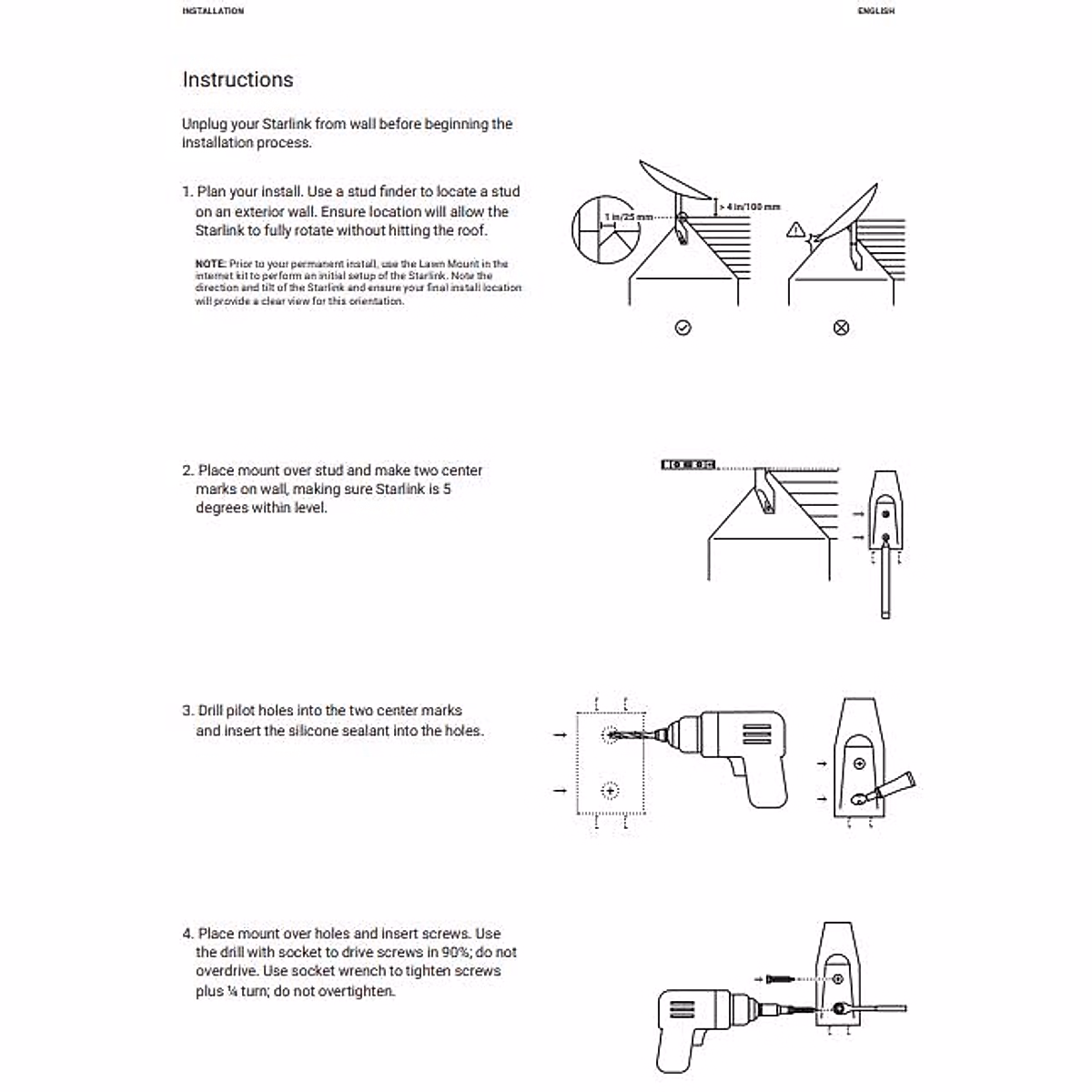 Starlink Short Wall Mount