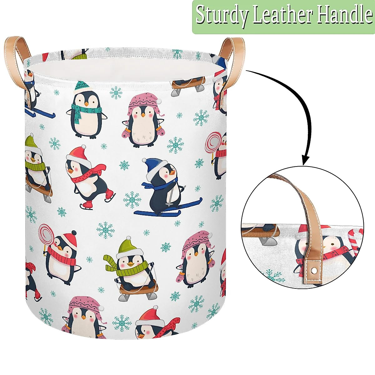 Large Laundry Hamper Winter Animal Penguin,Collapsible Laundry Basket,Dirty Cloth Hamper,Storage Basket Bin for Blankets Dirty Cloth Toy in Laundry Room Living Room Bedroom Colleage Dorm