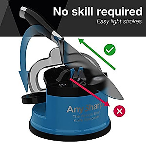 AnySharp Essentials - Knife Sharpener with PowerGrip - For Knives and Serrated Blades - Blue