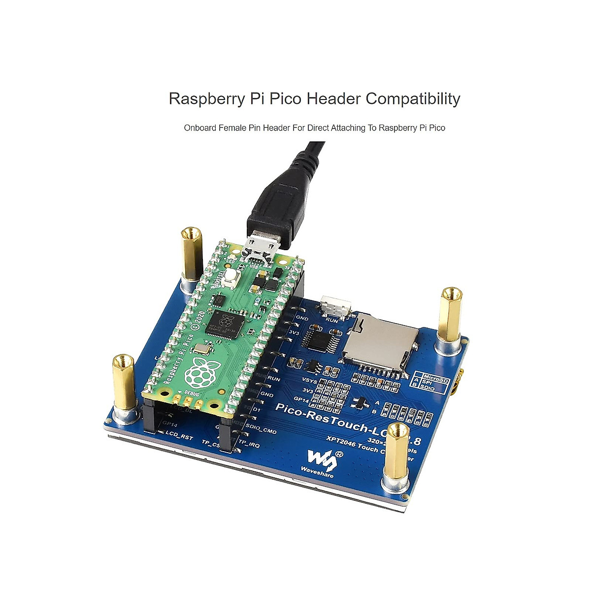 waveshare for Raspberry Pi Pico LCD 2.8inch Touch Display Module 320×240 Resolution 262K Colors Display IPS Screen,Resistive Touch Controller XPT2046, ST7789 Driver, Using SPI Bus