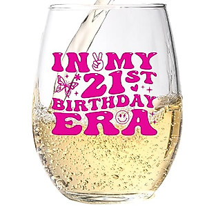 21st Birthday Wine Glass - In My 21st Birthday Era - Funny Birthday Gifts For Him Or Her - 21st Bday Decorations For Men, Women, daughter, Sister, Best Friend, Co-Worker - Twenty One