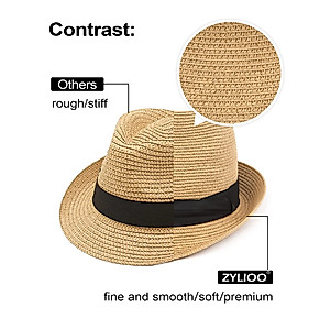 Zylioo Small Straw Fedora Hats,Short Brim Panama Hats for Petite Heads,Little Beach Sun Trilby Hat