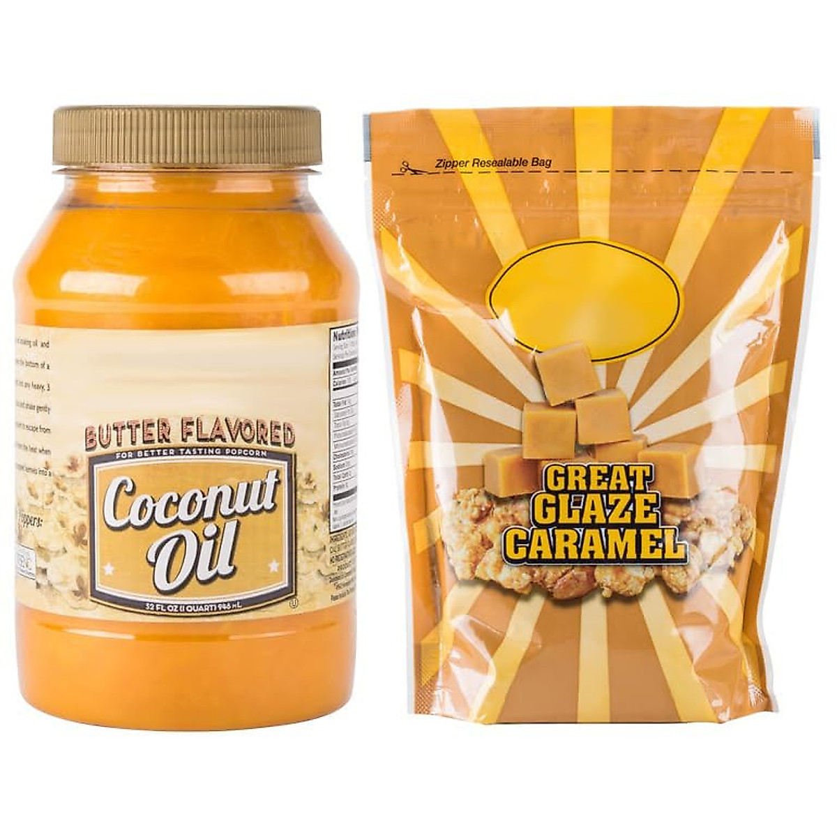 Ultimate Movie Theater Popcorn Kit Real Theatre Ingredients - Butter Flavored Coconut Oil 32 oz. & Caramel Popcorn Glaze 28 oz.