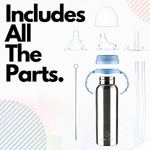 Hamarue 3-in-1 Stainless Steel Sippy Cups for Toddlers | Non-Toxic Insulated Stainless Steel Baby Bottle | Straw Cup With Removeable Handles | Plastic Free Liquid Transfer (8 oz, Bluel)