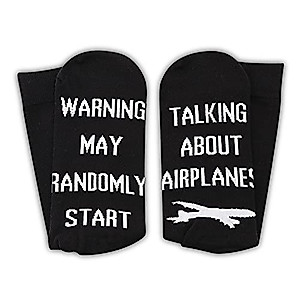 2PAIRS Funny Airplane RC Pilot Flying Gift Warning May Randomly Start Talking About Airplanes Socks (Talking About Airplanes)