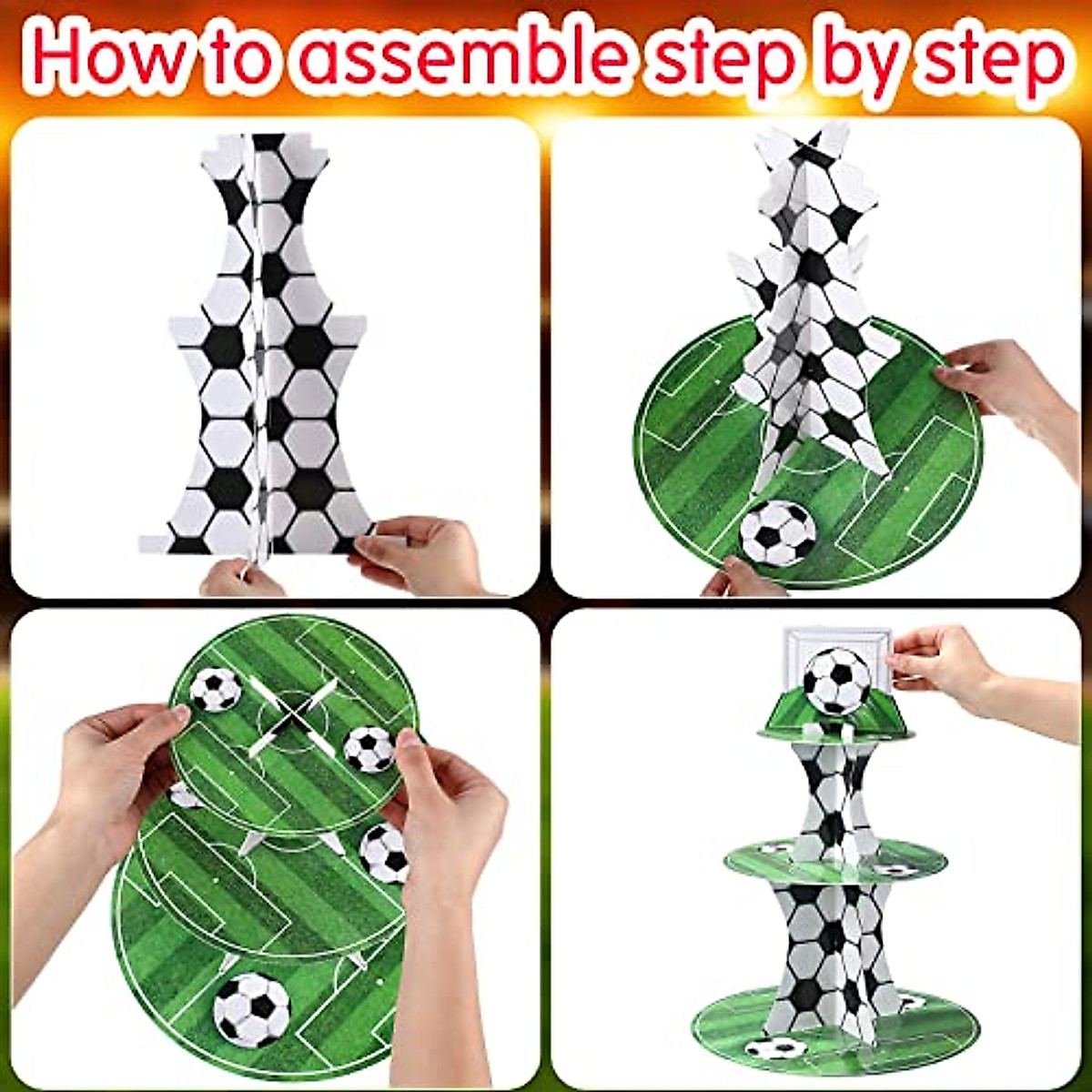 Soccer Theme Party Cupcake Stand Decorations, 3 Tier Soccer Sports Theme Party Cupcake Topper Stand Soccer Party Soccer Field Decor for Teenagers Soccer Sports Birthday Party Supplies (Soccer)