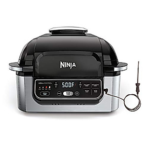 Ninja Foodi Pro 5-in-1 Indoor Integrated Smart Probe, 4-Quart Air Fryer, Roast, Bake, Dehydrate, an Cyclonic Grilling Technology, with 4 Steaks Capacity, Stainless