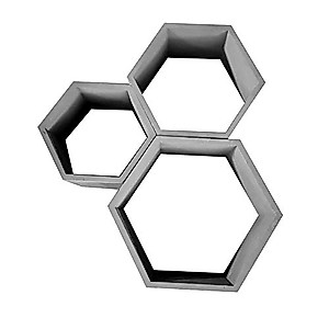 GSM Brands Hexagon Floating Wall Mounted Shelves Set of 3 Geometric Honeycomb Design