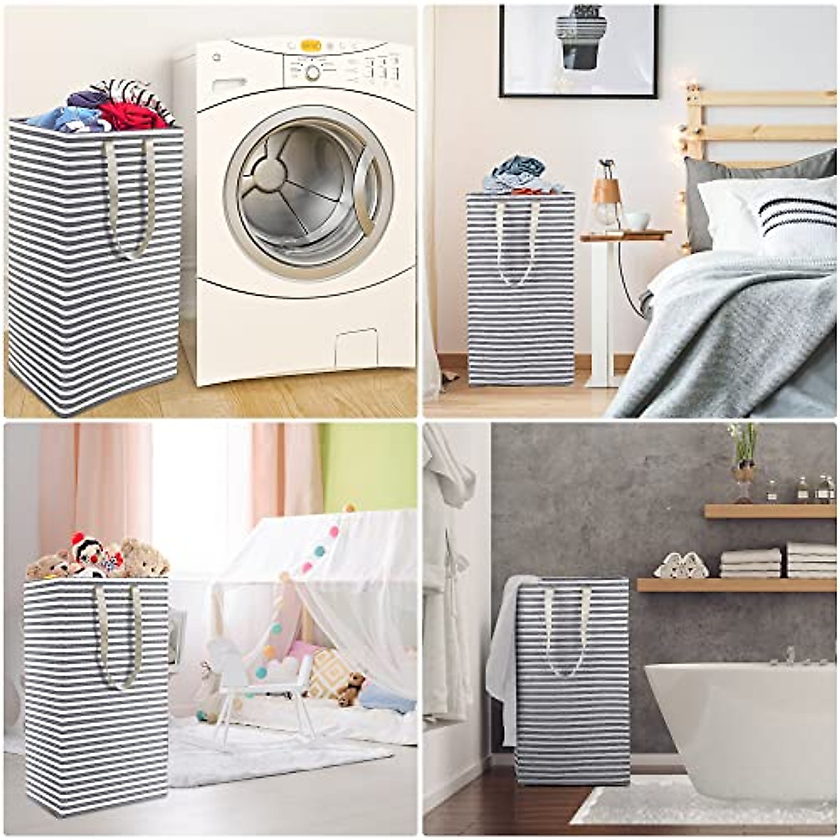 QEIDLHF 2-Pack Laundry Hamper 75L Basket Collapsible Large Clothes Storage Basket with Easy Carry Handles Freestanding Waterproof Clothes Hamper for Clothes Toys Organizer, Grey