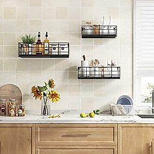 Fixwal 4 Set Floating Shelves Wall Shelves for Storage Hanging Shelves Wall Mounted for Living Room Kitchen and Bedroom Bathroom for Wall Decorative Storage (Black)