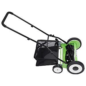 BANLICALI Grass Trimmer, 16-Inch 5-Blade Cordless Manual Reel Lawn Mower with Grass Collection Basket and Wheel, 9-Position Adjustable Height (1.34"-2.52"), Weed Wacker for Home Lawn Edger Green