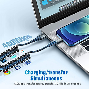 JUKEKUL Coiled Lightning Cable 3ft Nylon Braided, iPhone Charger Fast Charging for Car [Apple MFi Certified], Compatible with iPhone14/13/12/11 Pro Max/XS MAX/XR/XS/X/8/7/Plus/6S iPad/iPod-2Pack