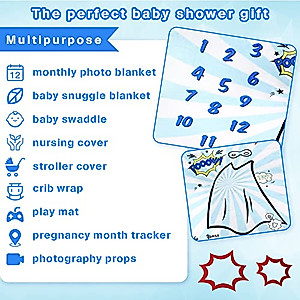 60" X 40" Superhero Baby Milestone Blanket Premium Soft Fleece Infant Month Blanket with Felt Frames Personalized Photography Backdrop Photo Prop Gifts for Newborn Boys Girls