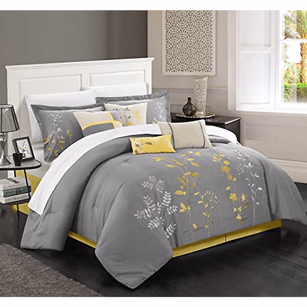 Chic Home 8 Piece Bliss Garden Comforter Set, King, Yellow