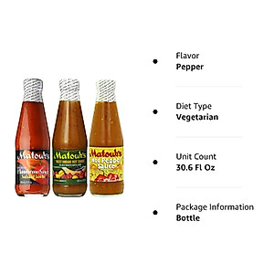 Matouk's Flambeau West Indian and Hot Pepper Sauce 10 Ounce Variety Pack of 3