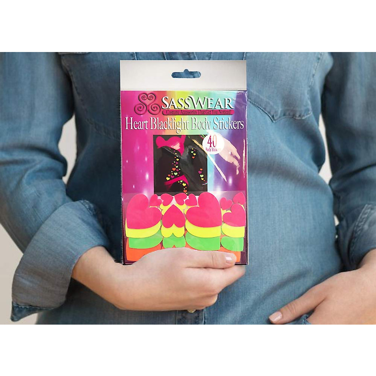 Sasswear Blacklight Heart Body Stickers - Neon, 40/pk