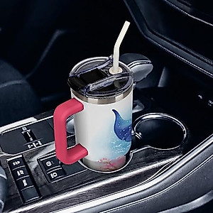 WYUSPGK 40oz Stainless Steel Car Mug, Sea Animals Stingrays Print Travel Mug, Double-Wall Insulated with Straw, Perfect for Car, Office, Outdoor