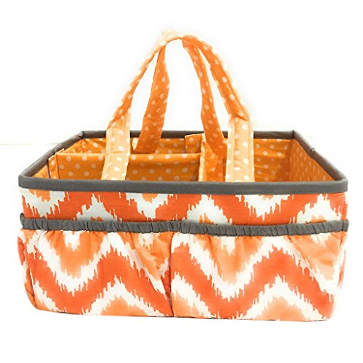 Bacati Mix and Match Unisex Nursery Fabric Storage Caddy with Handles, Orange