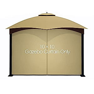 Tanxianzhe Gazebo Replacement Privacy Curtain with Zipper Outdoor Universal Privacy Panel Sidewall for 10' x 10' Gazebo (Khaki)