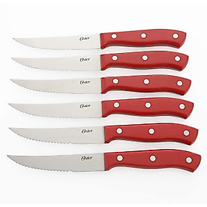 Oster Evansville 14 Piece Stainless Steel Cutlery Block Set, Red Handles