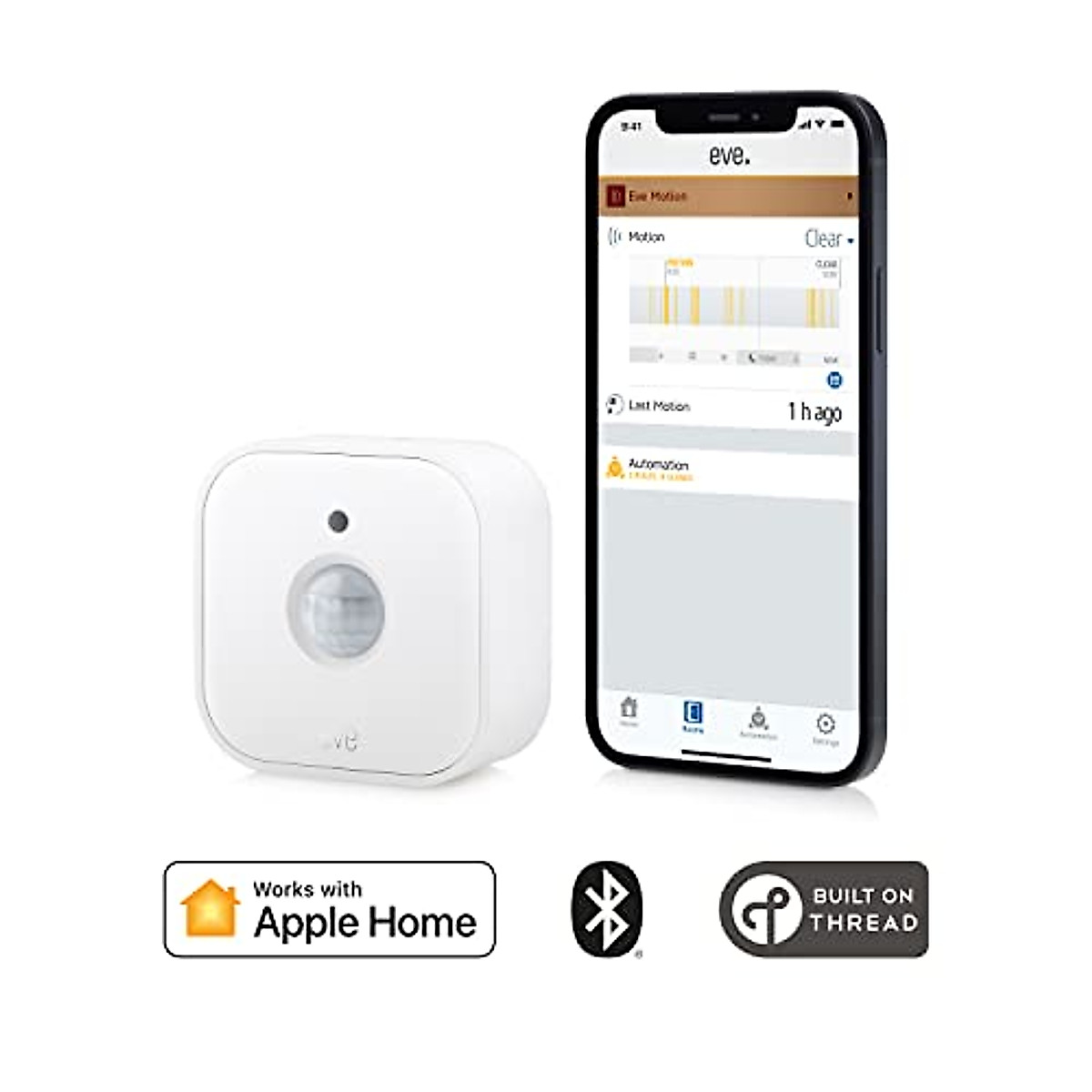 Eve Motion - Smart motion sensor with light sensor, IPX3 water resistance, notifications, automatic activation of lights and devices, no bridge required, Bluetooth, Thread, Apple HomeKit