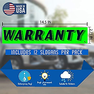 Versa Tags Windshield Slogan Stickers 12 Pack of Warranty Stickers 12 Pack of WE Finance Slogans 12 Pack of FINANCING Available Window Stickers (36) Dealership Stickers Black On Green