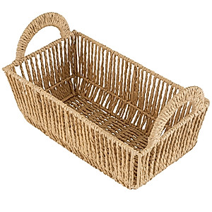 Simplify Small Shelf Storage Basket | Dimensions: 11.4"x 6.5"x4.5" | 2 Carry Handles | Vertical Weave Design | Paper Rope Material | Great for Living Spaces | Great For Storage and Display