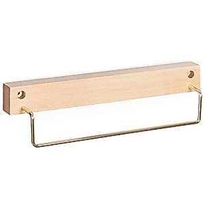 Navaris Hand Towel Holder - Wall Mounted Wood and Copper Rail for Holding Hand Towels - 11-3/4" Wooden Rack Small Metal Hang Bar for Bathroom Kitchen